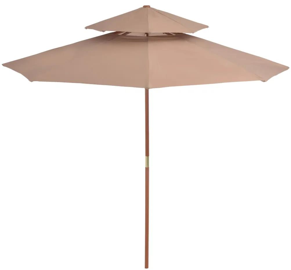Dvoupatrový slunečník s dřevěnou tyčí 270 cm barva taupe - Default Title