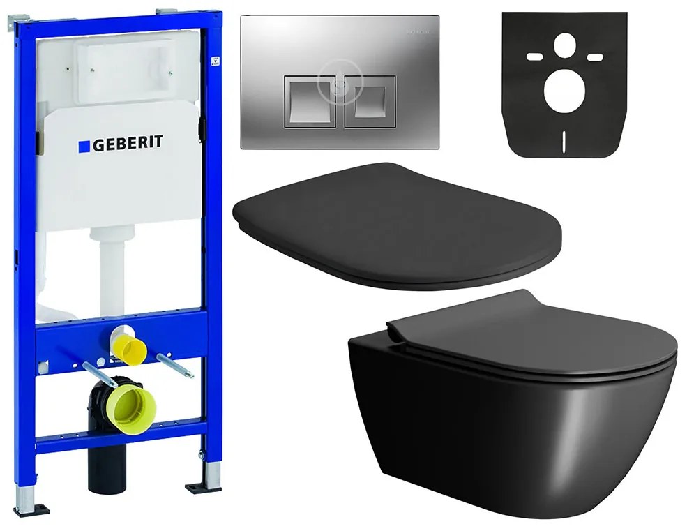 AKCE/SET/LIVERO Geberit - Modul pro závěsné WC Duofix Delta 12 s tlačítkem Delta50, matná chrom + PURA závěsná WC mísa, Swirlflush, 55x36 cm, černá d…