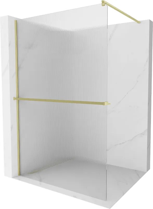 Mexen Kioto+, sprchová zástěna Walk-In s poličkou a věšákem 100 x 200 cm, 8mm sklo s žebrovým vzorem, zlatý matný profil, 800-100-121-55-09