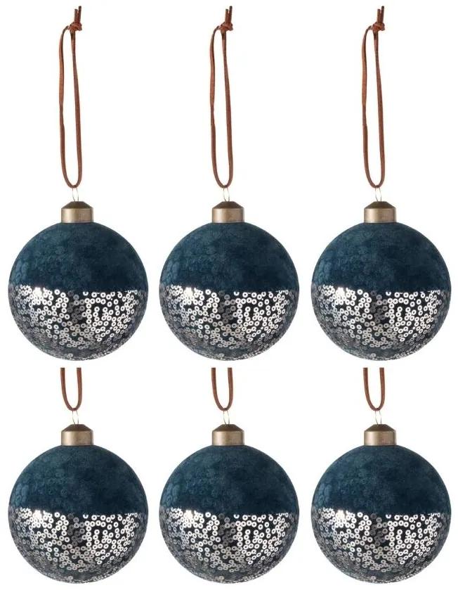 OnaDnes -20% Set šesti modrých sametových vánočních ozdob J-Line Velsey 8 cm
