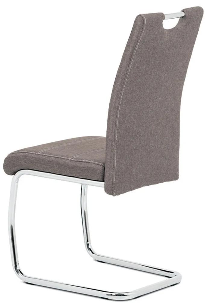 Jídelní židle HC-482 COF2, hnědá látka, bílé prošití, kov chrom