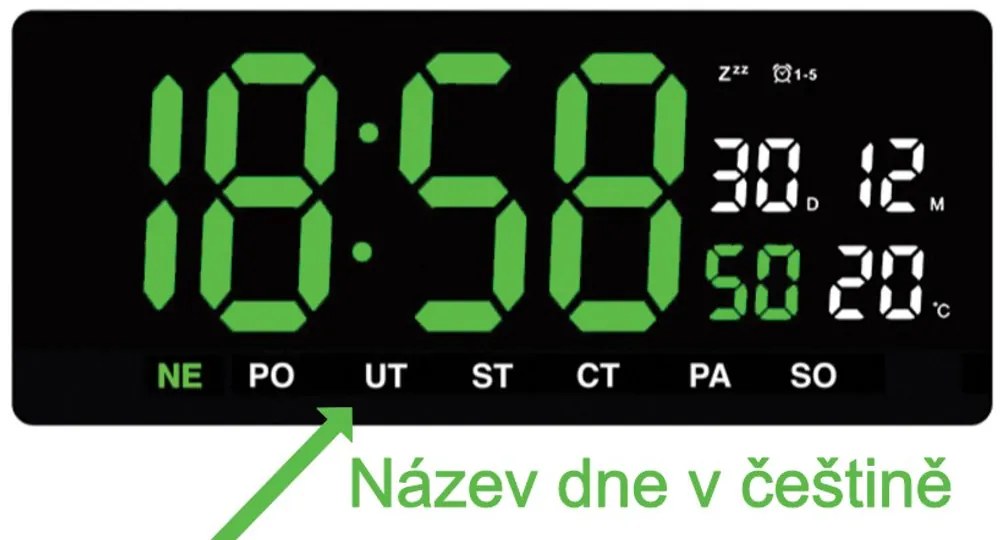 JVD DH3604.4 - Digitální stále svítící hodiny s datumem a dnem v týdnu v češtině
