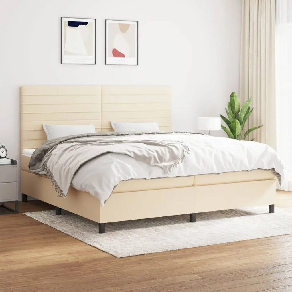 Box spring postel s matrací krémová 200x200 cm textil 3141886