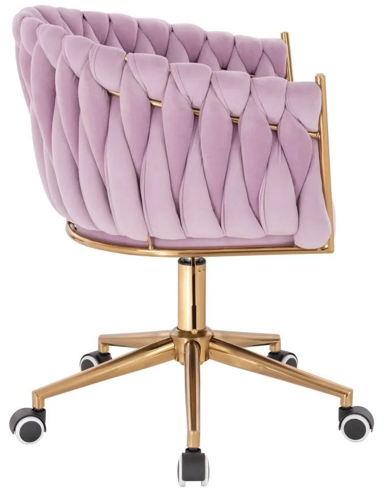LuxuryForm DESIGN Otočná židle NORDEN VELUR na zlaté podstavě s kolečky - levandule