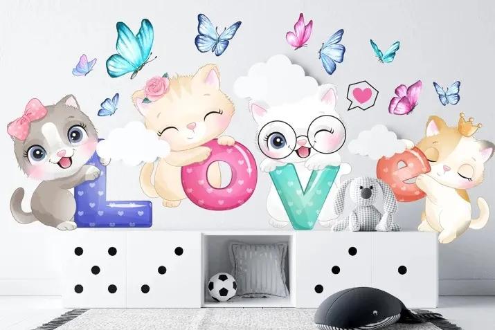 Nálepka pro dívky koťata s nápisem LOVE 120 x 240 cm