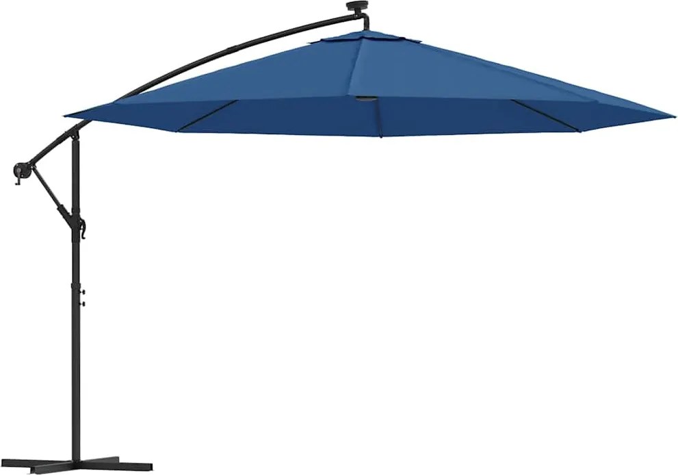Boční zahradní slunečník s LED osvětlením azurově modrý 350 cm 313785