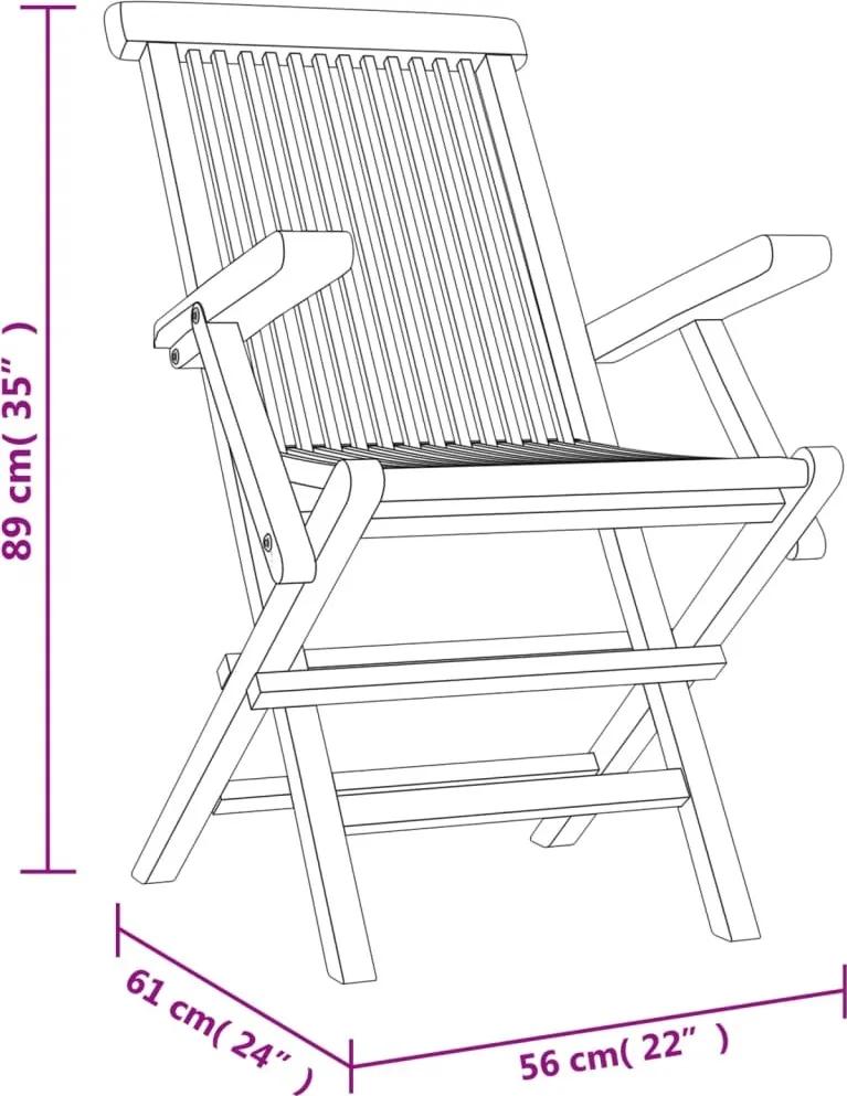 vidaXL Skládací zahradní židle 2 ks šedé 56 x 61 x 89 cm masivní teak [362764]