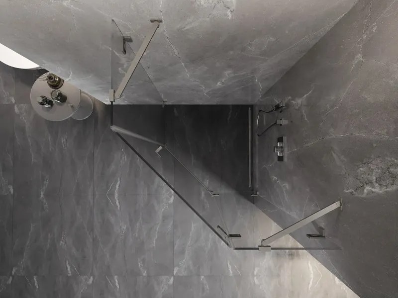 Mexen Lunar, pětiúhelníkový sprchový kout s pravým sklonem 90 x 90 cm, 8mm čiré sklo, ocelový profil, 831-090P-090L-97-00-P