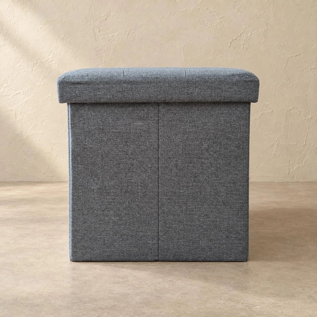 Puf se schowkem, obdélníkový, skládací, 76 × 38 × 38 cm, šedý