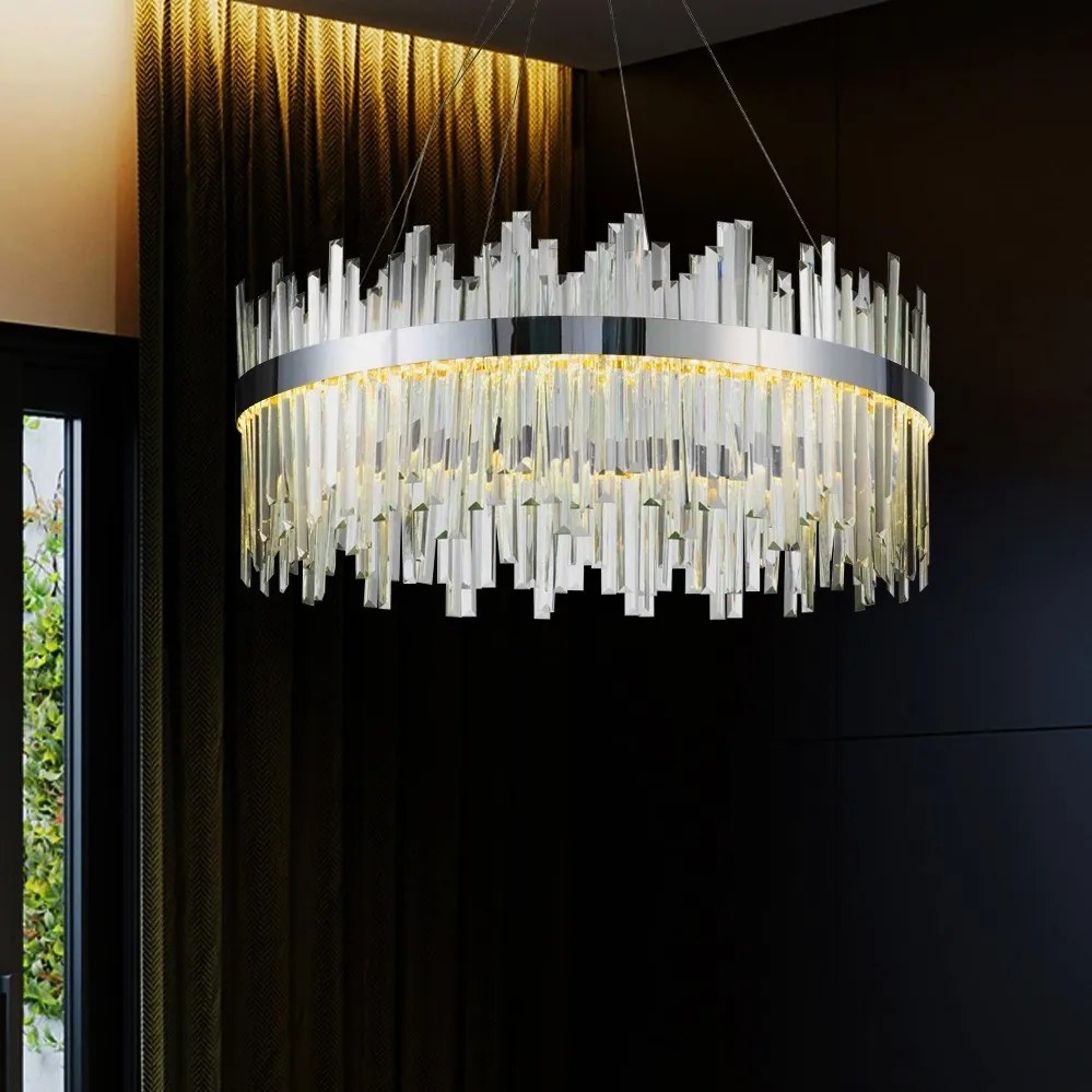 Závěsný LED křišťálový lustr APP1516-CP60 stříbrný