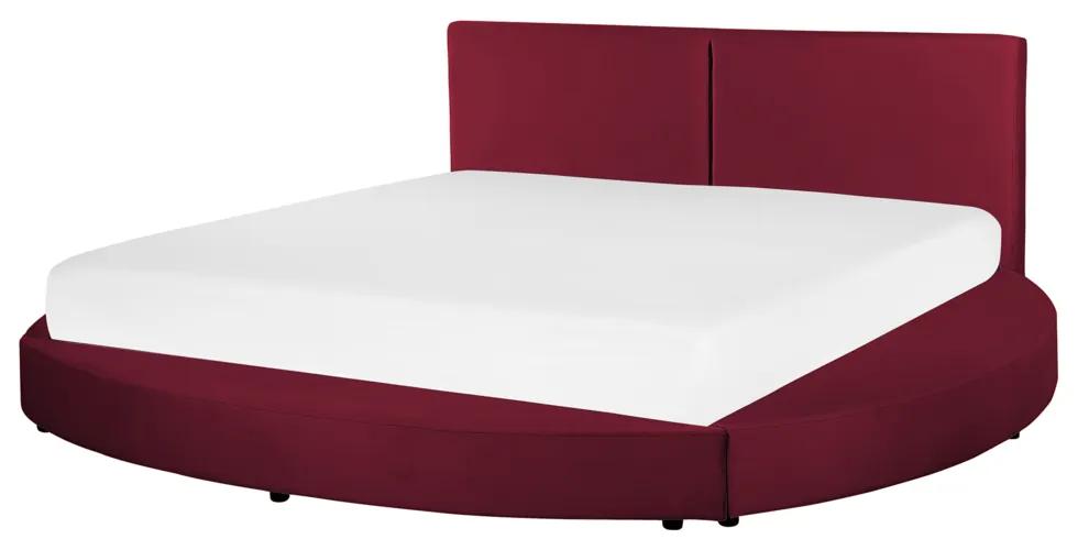 Vodní velurová postel 180 x 200 cm tmavě červená LAVAL