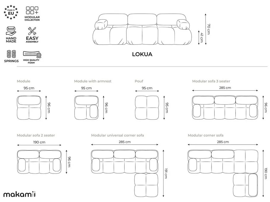 Béžová sametová modulární rohová pohovka Lokua – Makamii
