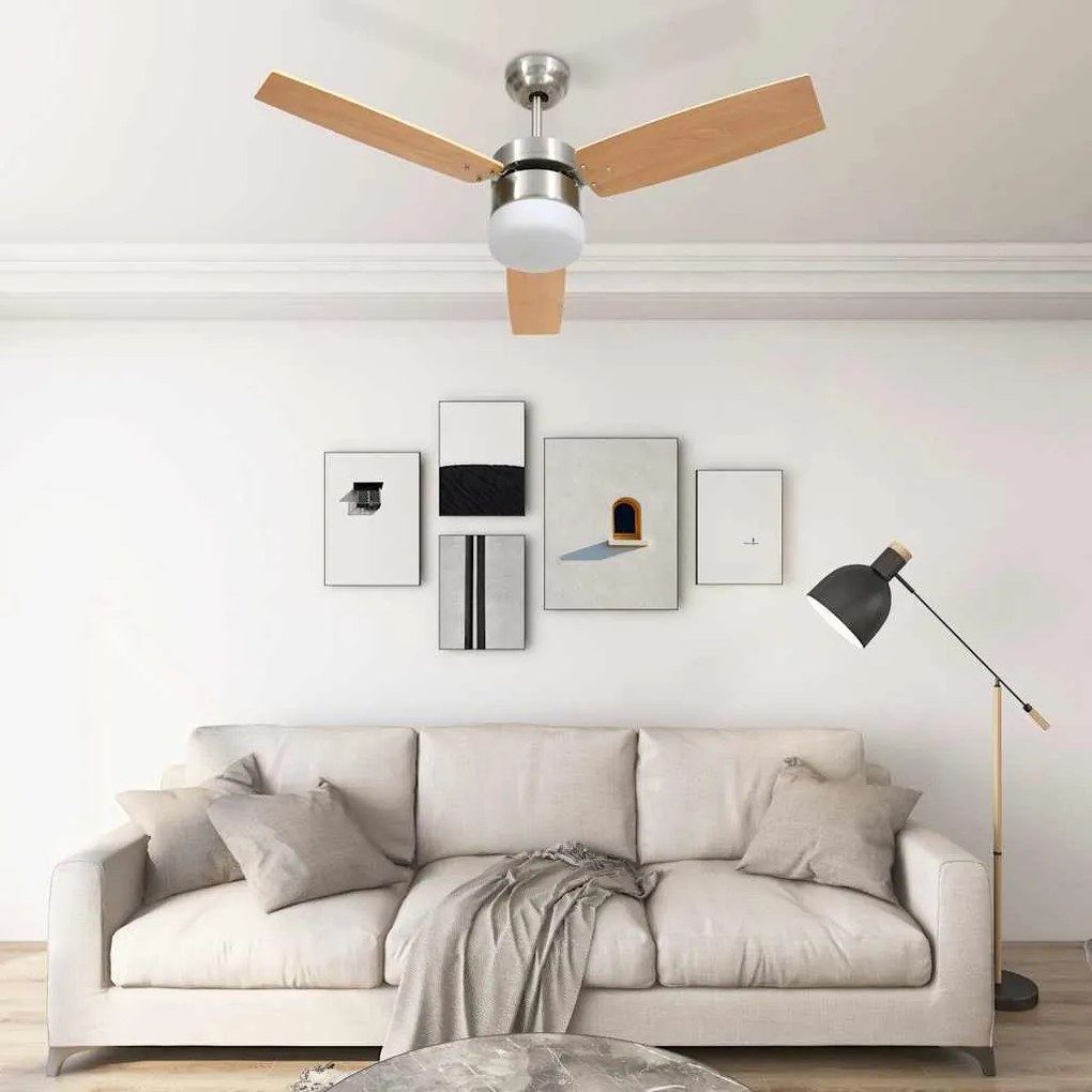 vidaXL Stropní ventilátor světlo a dálkový ovladač 108 cm světle hnědý [51491] Barva: světle hnědá