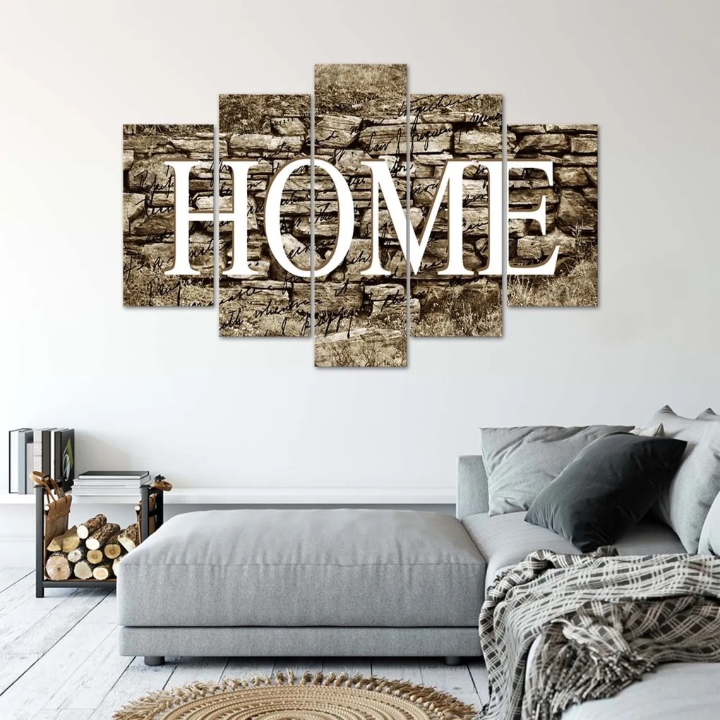 Obraz na plátně pětidílný Home Text na stěně - 200x100 cm