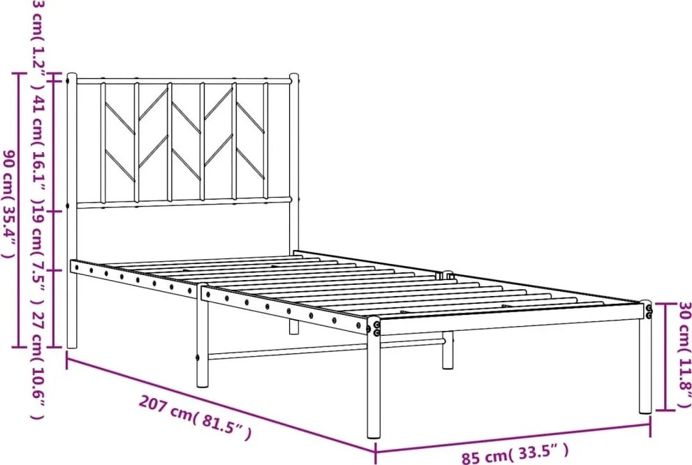 vidaXL Kovový rám postele s čelem 80 x 200 cm [374428] Barva: Černá