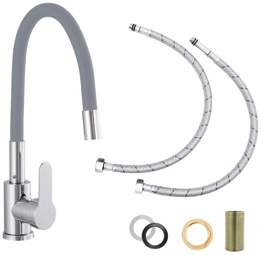 Gamma Flex 2000, stojánková dřezová baterie s flexibilním ramenem, šedá-chromová, GMA-BFX-2000G