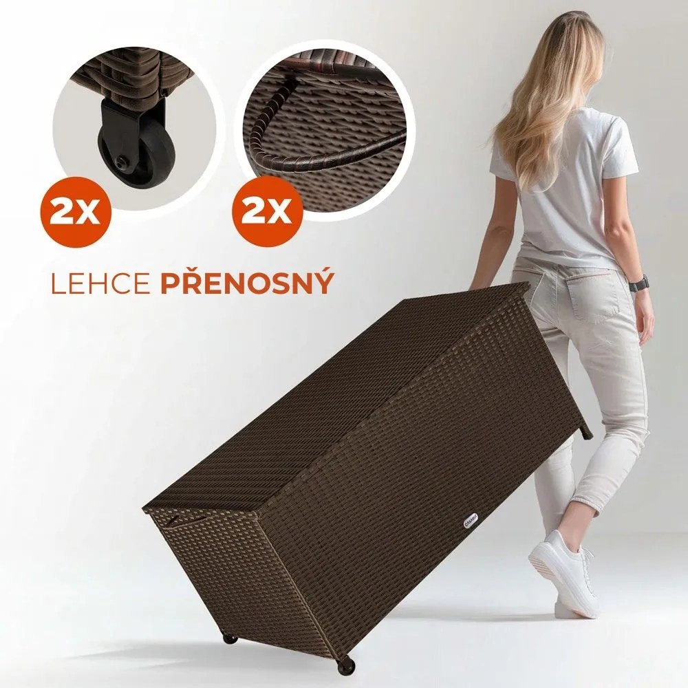 Polyratanový úložný box RICCO, 270L, 117x53x60cm, tmavě hnědá Casaria