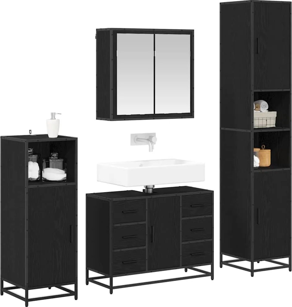 Sada koupelnového nábytku 4 ks Černý dub 80 x 33 x 60 cm 3402316