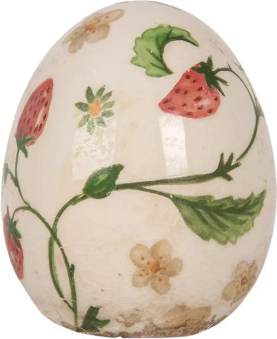 Keramická dekorace vajíčko s dekorem jahod Bertjan / Wild Strawberries S – 7x9 cm