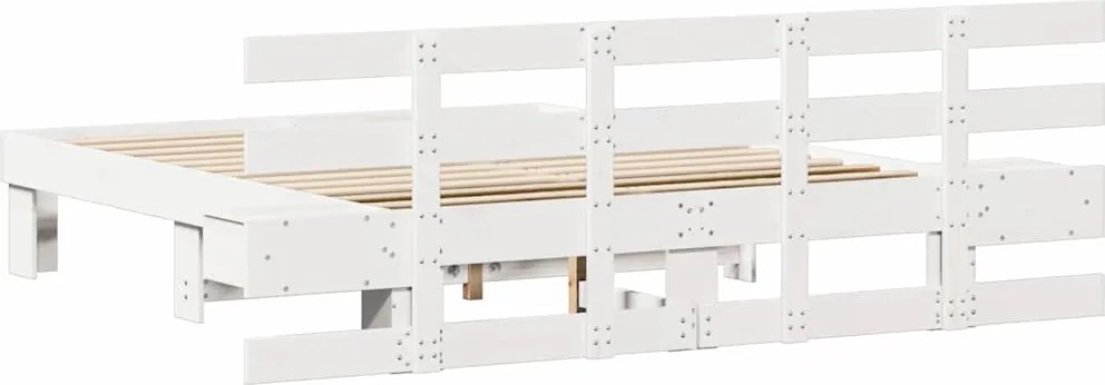 Rám postele s čelo Bílá 150 x 200 cm Masivní borové dřevo 3385686
