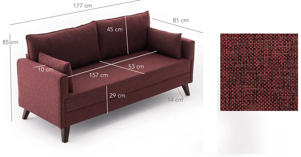 Hanah Home Pohovka BELLA bordó 177 cm 825BLC1515