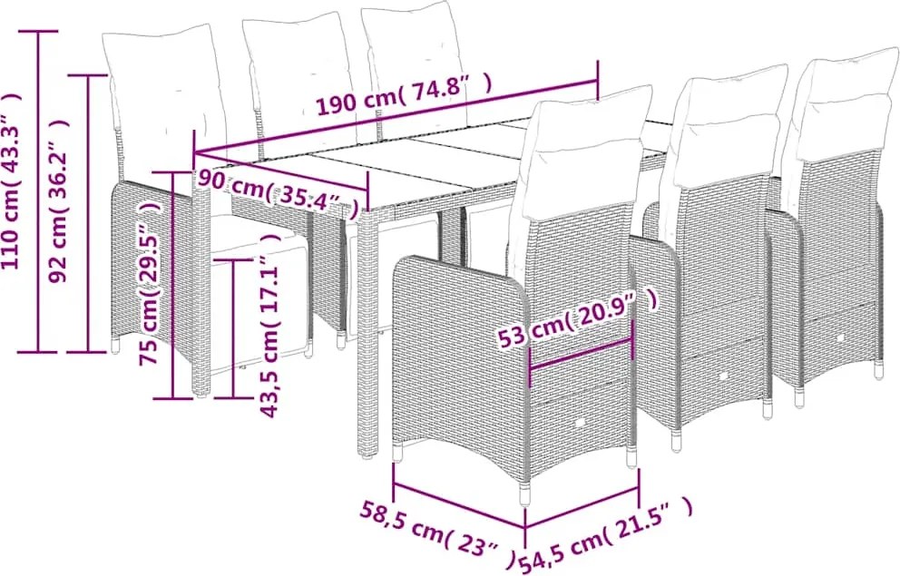 7dílný zahradní bistro set s poduškami hnědý polyratan 3277191