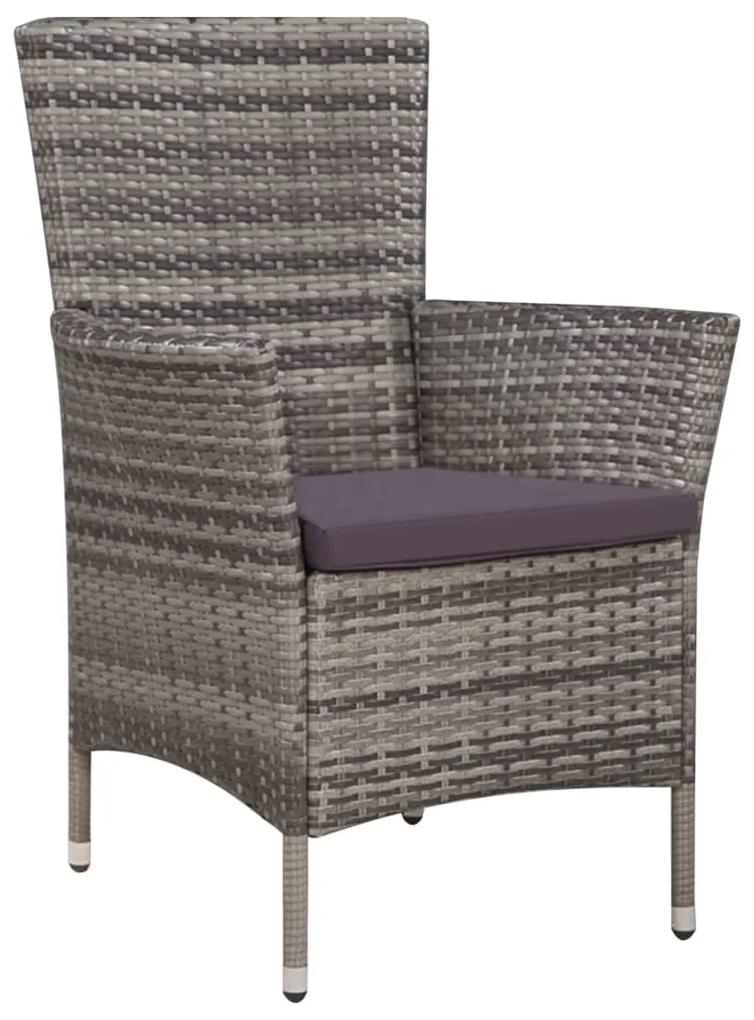 Zahradní židle a stolička s poduškami polyratan šedé - Default Title