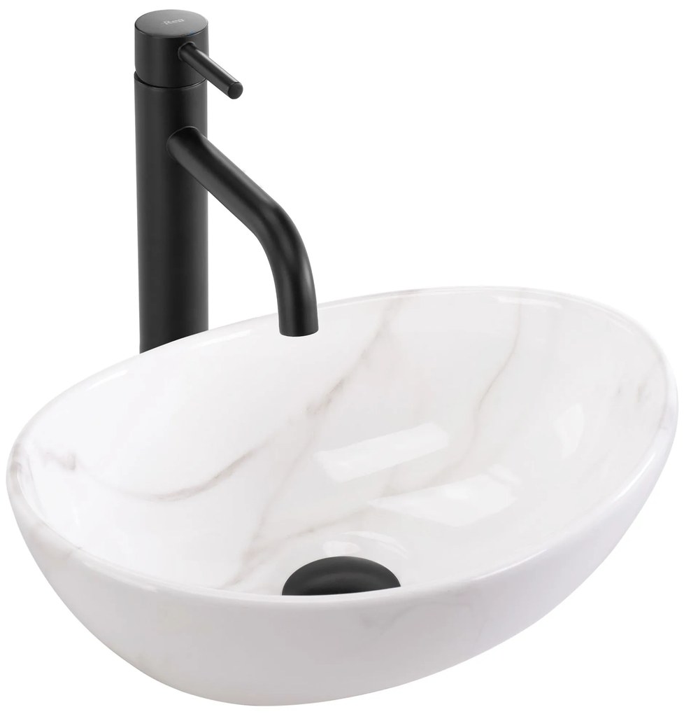 Rea Sofia Mini, umyvadlo na desku 355x270x125 mm, imitace kamene - bílá Cloudy, REA-U9236