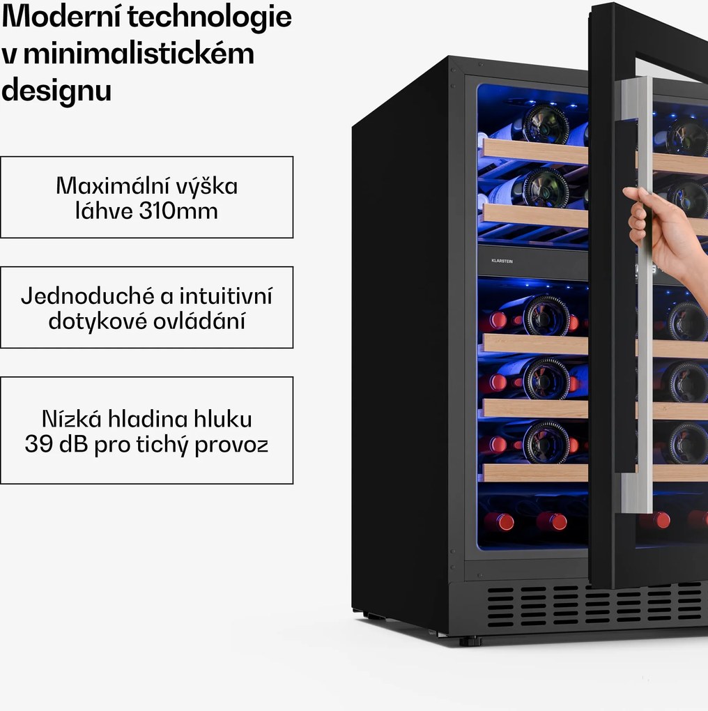 Klarstein Illuminosa vestavná lednice na víno | Dvouzónová | 129 litrů | 46 lahví | 60 cm