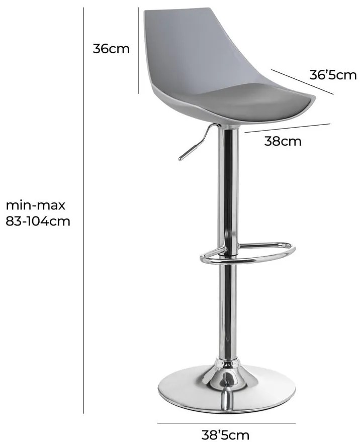 Šedé barové židle s nastavitelnou výškou z imitace kůže v sadě 2 ks (výška sedáku 56,5 cm) – Casa Selección