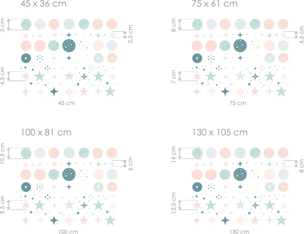 Hvězdičky a puntíky samolepky na zeď arch 75 x 61 cm