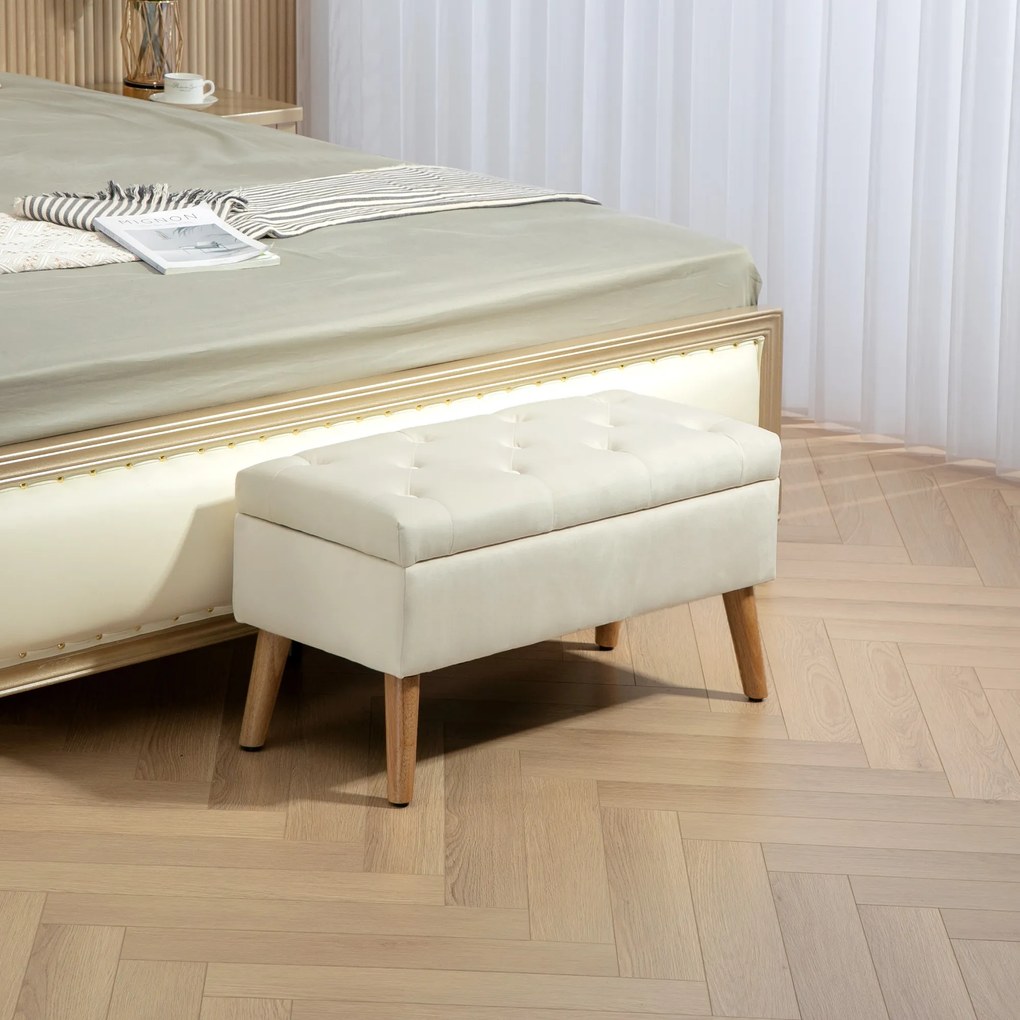 HOMCOM Úložná Lavice, Úložný Truhla, S Víkem, Sametový Efekt, Dřevěné Nohy, Nosnost až 120 kg, do Obývacího Pokoje, Ložnice, Předsíně, 80 x 35 x 40 c…