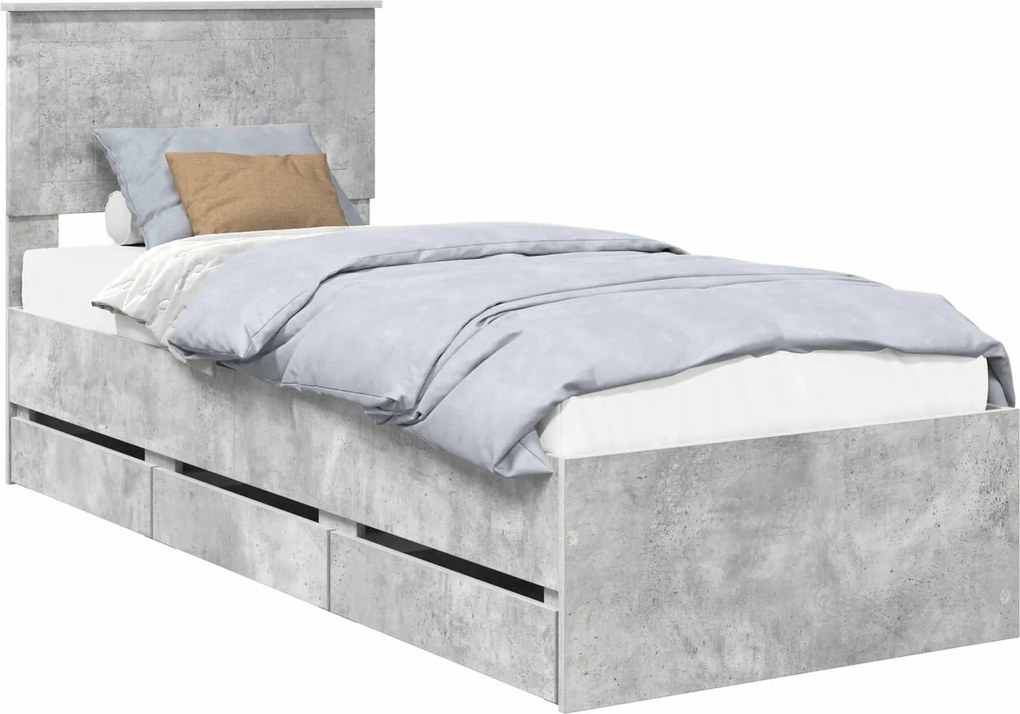 Rám postele s čelo Betonově šedá 75 x 190 cm Inženýrské dřevo 3410759