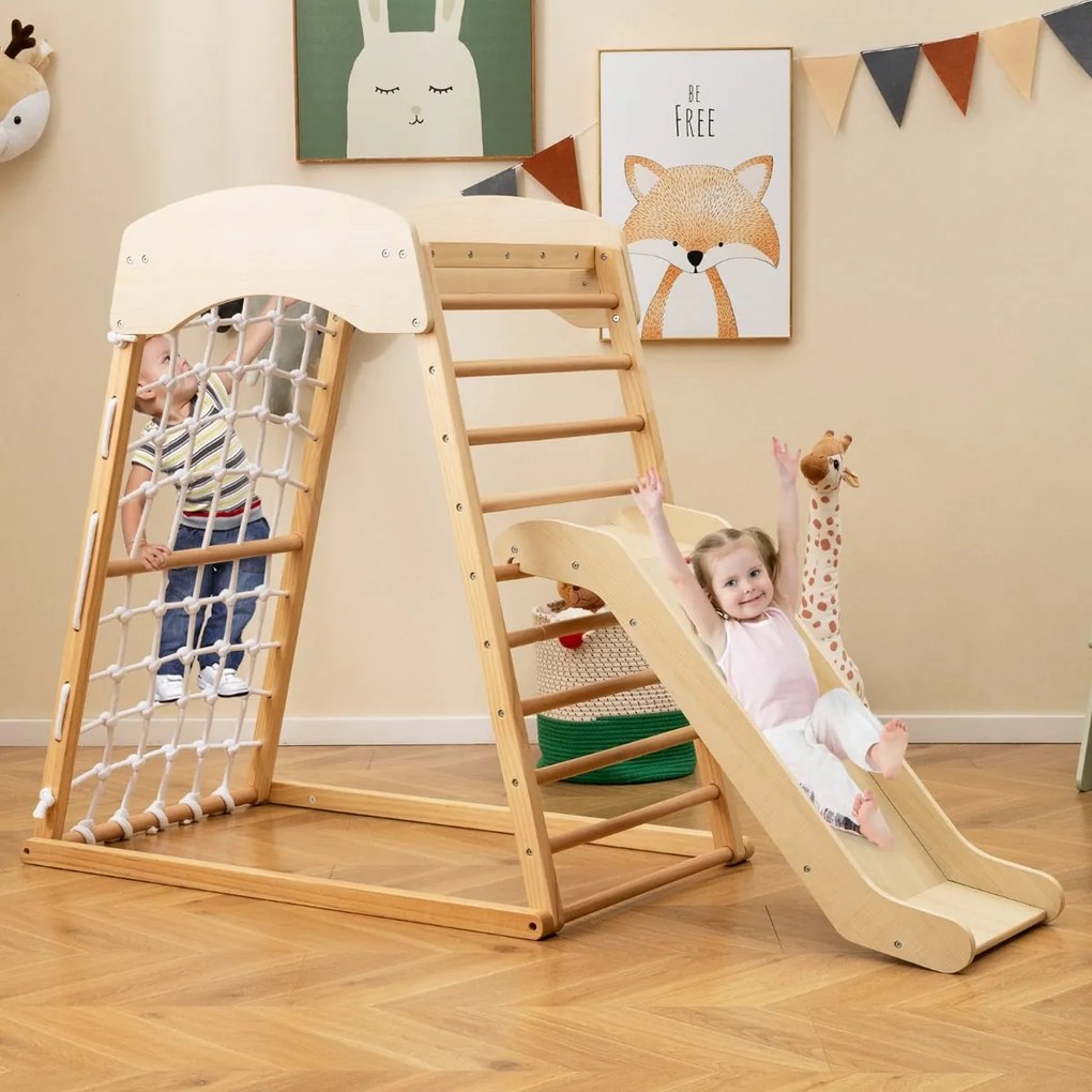 Costway Lezecký rám Indoor 6 v 1 vytahovací tyč a skluzavka a šplhací skály