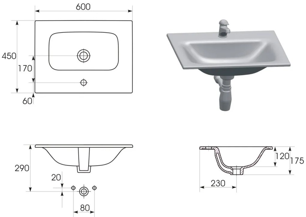 Cersanit Moduo SET, závěsná skříňka 60x45x57 cm + umyvadlo 60cm, antracitová matná, S801-472-DSM
