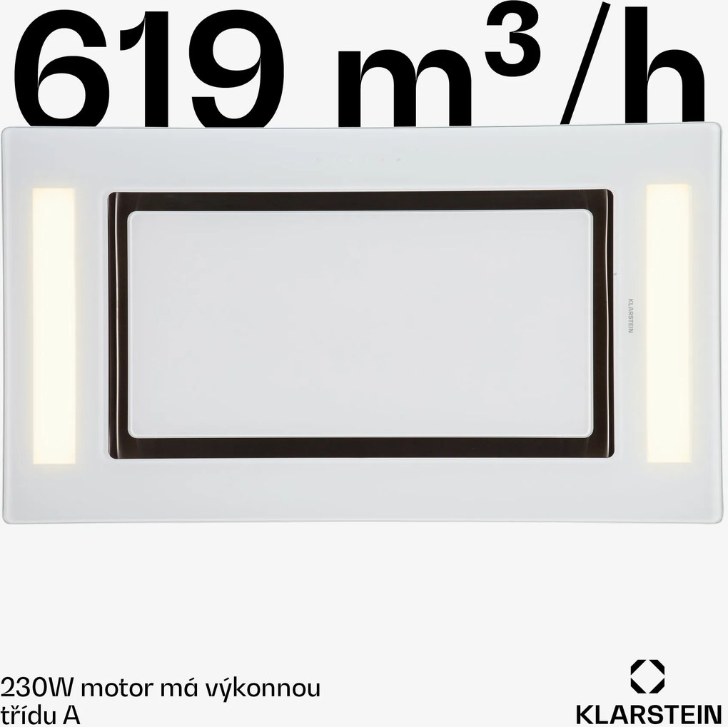Klarstein Remy, digestoř, 90 cm, stropní, 620 m³/h, dálkové ovládání, bílá