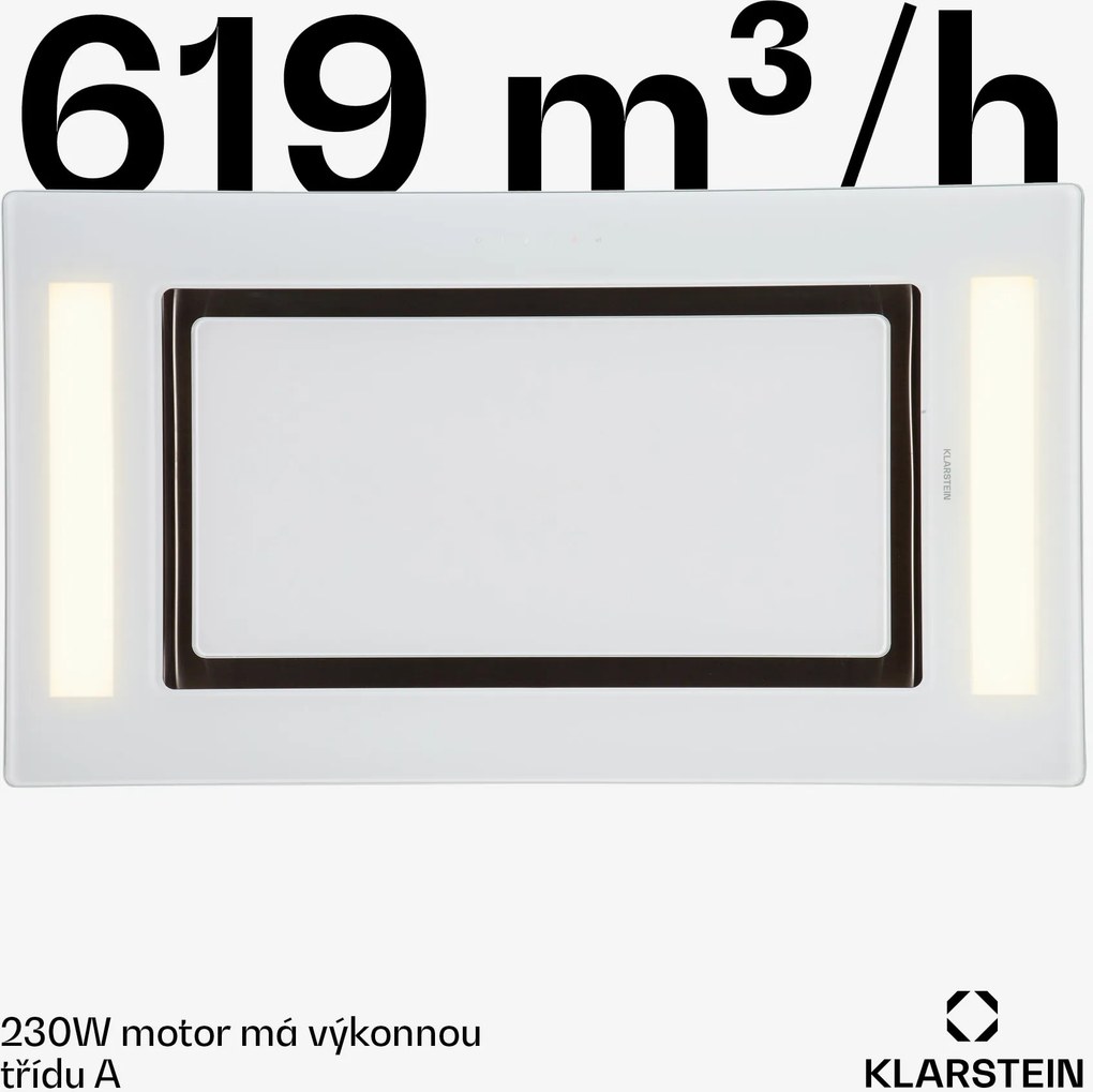 Klarstein Remy, digestoř, 90 cm, stropní, 630 m³/h, dálkové ovládání, bílá