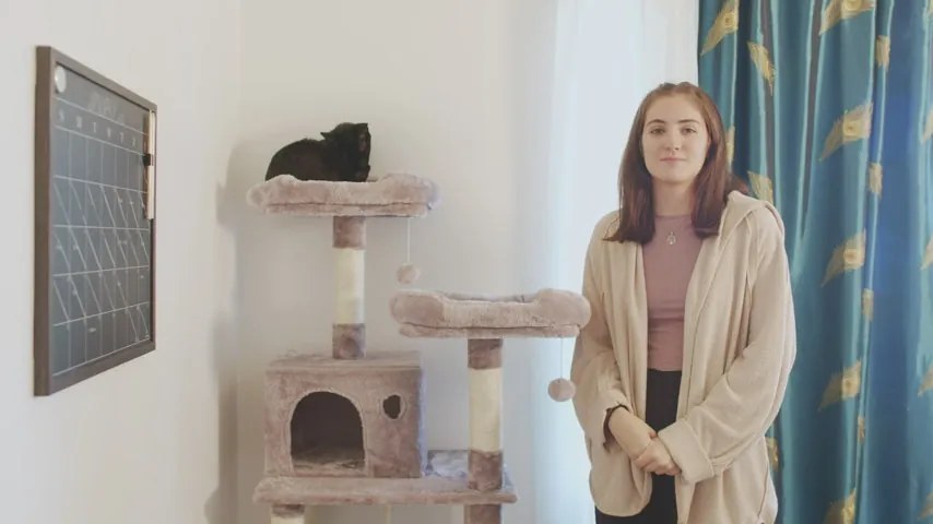 Feandrea stabilní kočičí šplhací věž s jeskyní, 143 cm, světle šedá