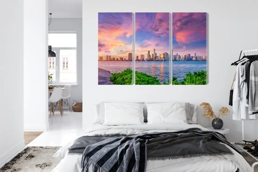 Vícedílný obraz Panorama Miami Při Západu Slunce Nedostatek Nedostatek Přírodní plátno 150x100