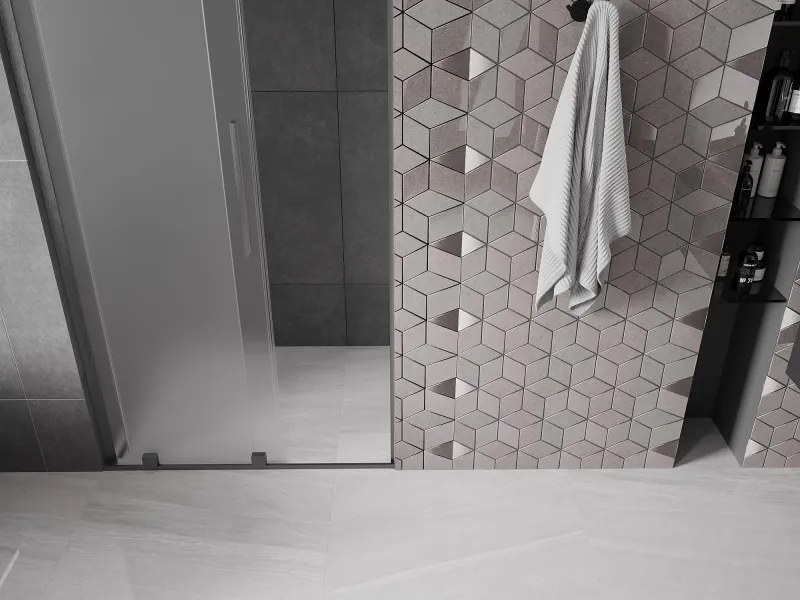 Mexen Velar L, posuvné sprchové dveře do otvoru 100 cm, 8mm sklo námraza, grafit broušený, 871-100-003-31-66