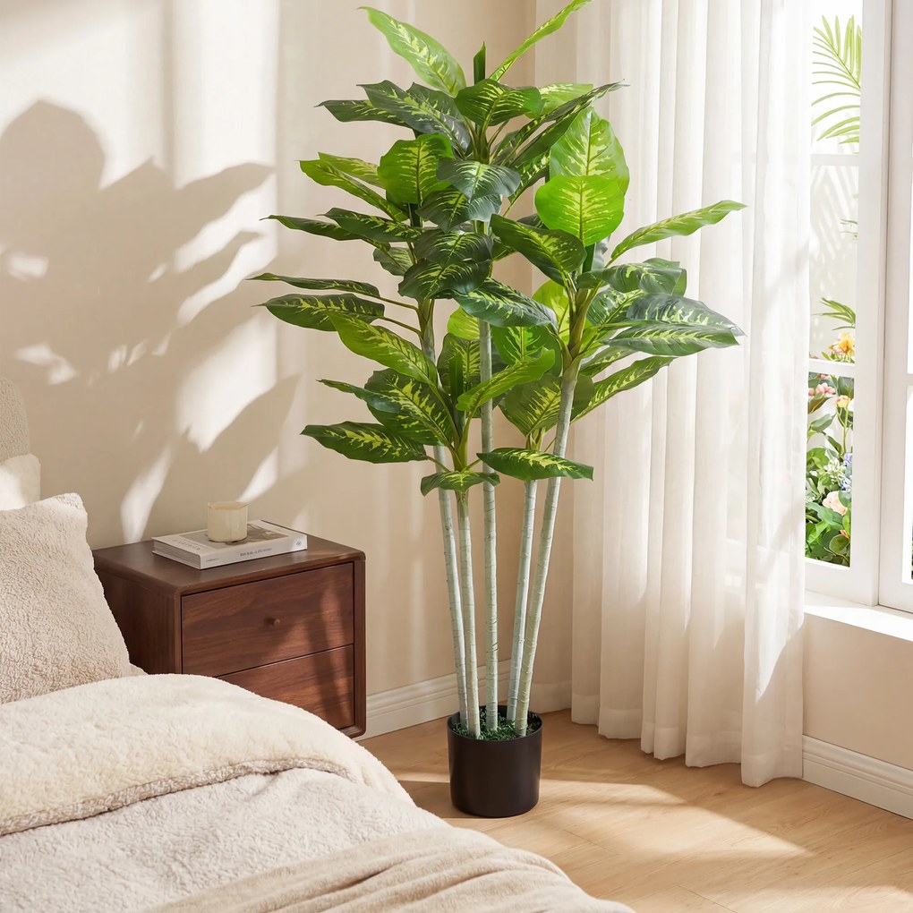 HOMCOM Umělá rostlina Calathea, 150 cm s cementovým květináčem — do interiéru