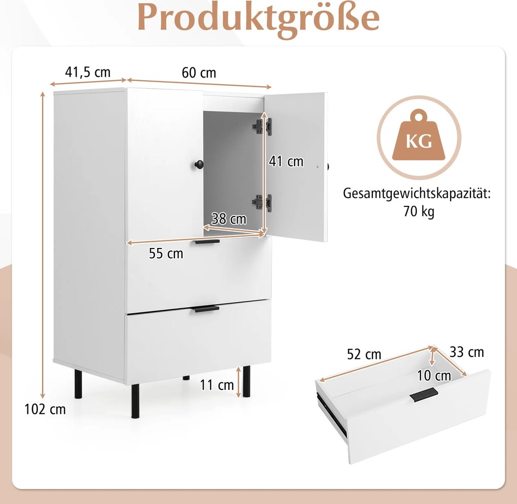 Costway Příborník dřevěný s kovovými nohami bufetová skříňka se zásuvkami