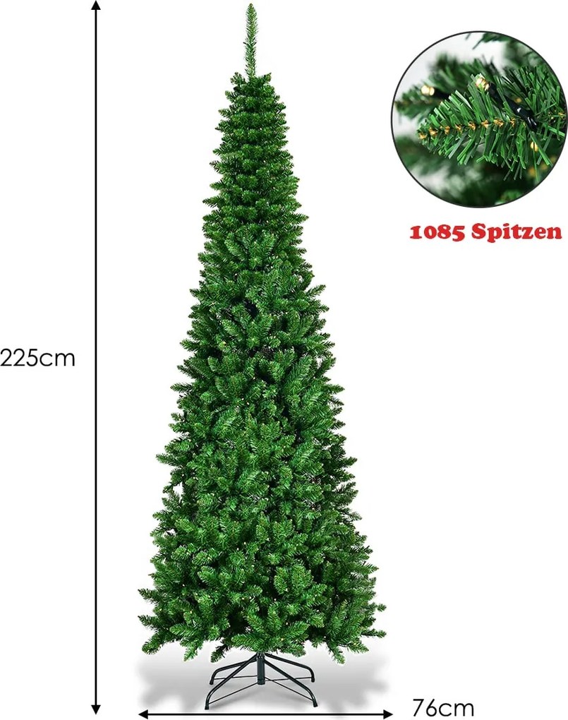 Costway 225 cm vánoční stromek Vysoce kvalitní PVC jehly Vánoční stromek