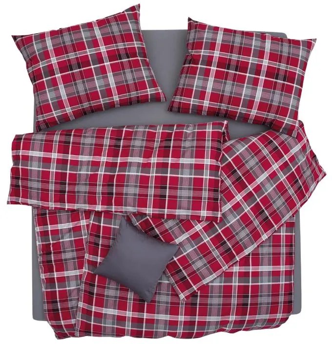 SCANquilt povlečení FLANEL kostka červenošedá 140 x 200/70 x 90 cm