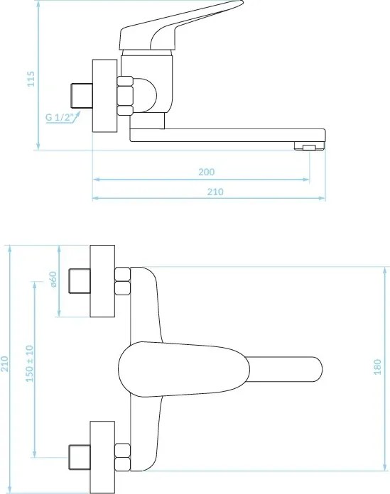 Kuchinox Oris, nástěnná umyvadlová baterie, chromová, LAV-BQO_050D