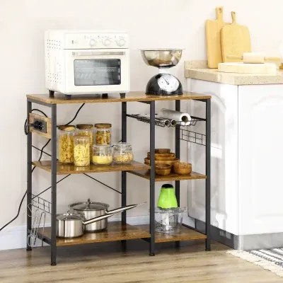 HOMCOM kuchyňský ostrůvek z dřevotřísky s elektrickou zásuvkou, USB portem a košem, 90x40x83 cm