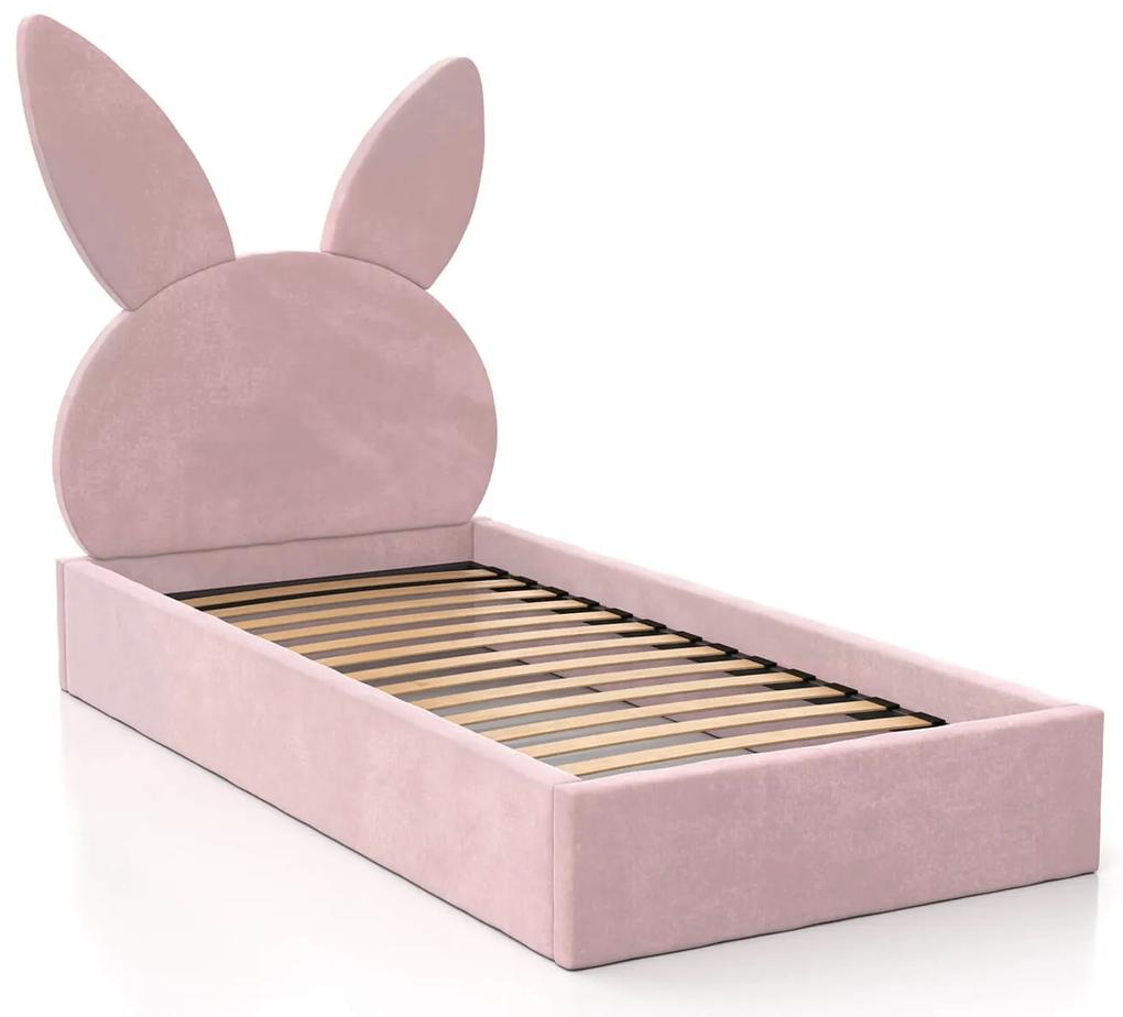 Čalouněná dětská postel 90x200 s roštem, růžový Velvet Kids Line 2 Rabbit