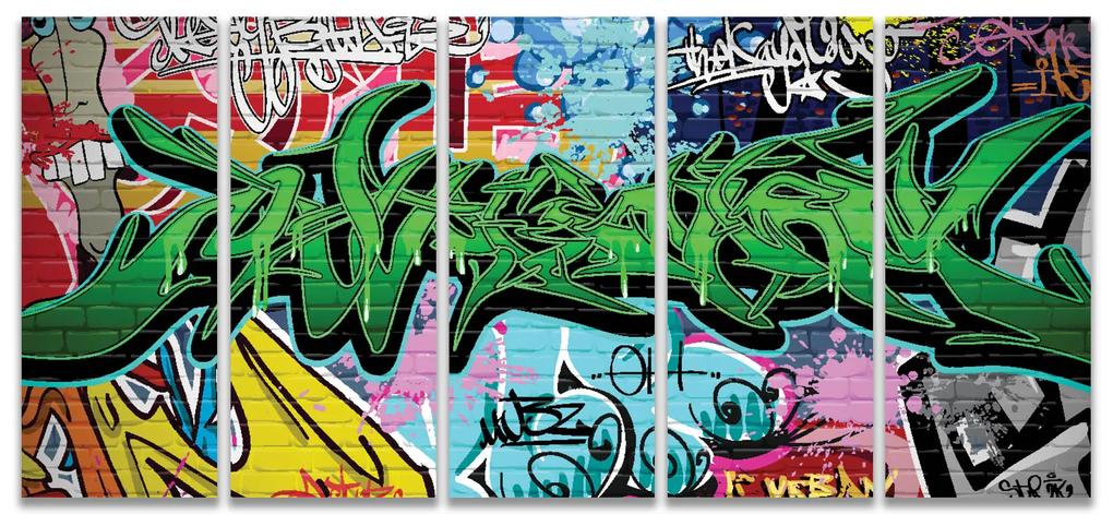 Malvis ® Pětidílný obraz graffiti greenery Velikost: pětidílný obdélník - 100x45 cm