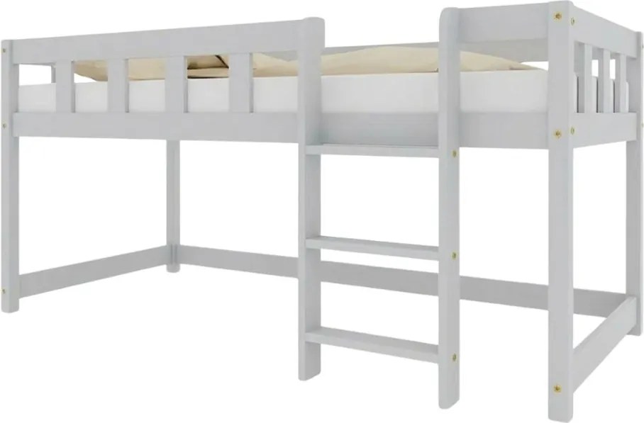 Benlemi Nízká vyvýšená postel PLOTTY s žebříkem 90x200 cm Zvolte barvu: Bílá, Zvolte stranu: Vpravo, Zvolte variantu: Se závěsem