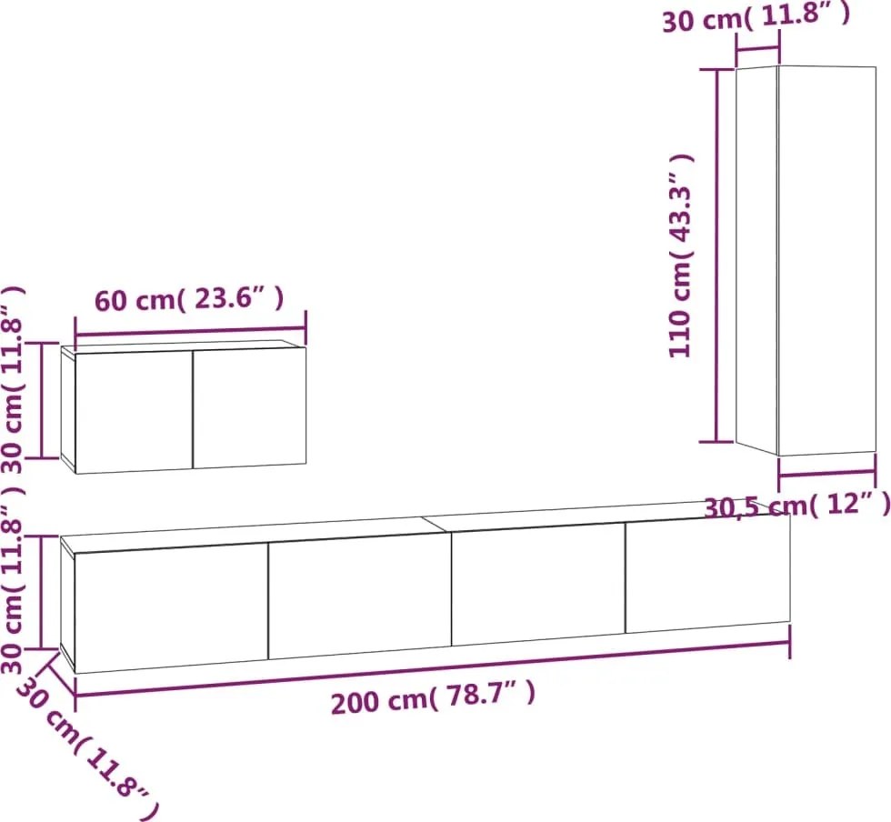 vidaXL 4dílný set TV skříněk kompozitní dřevo [3114328] Barva: Bílá